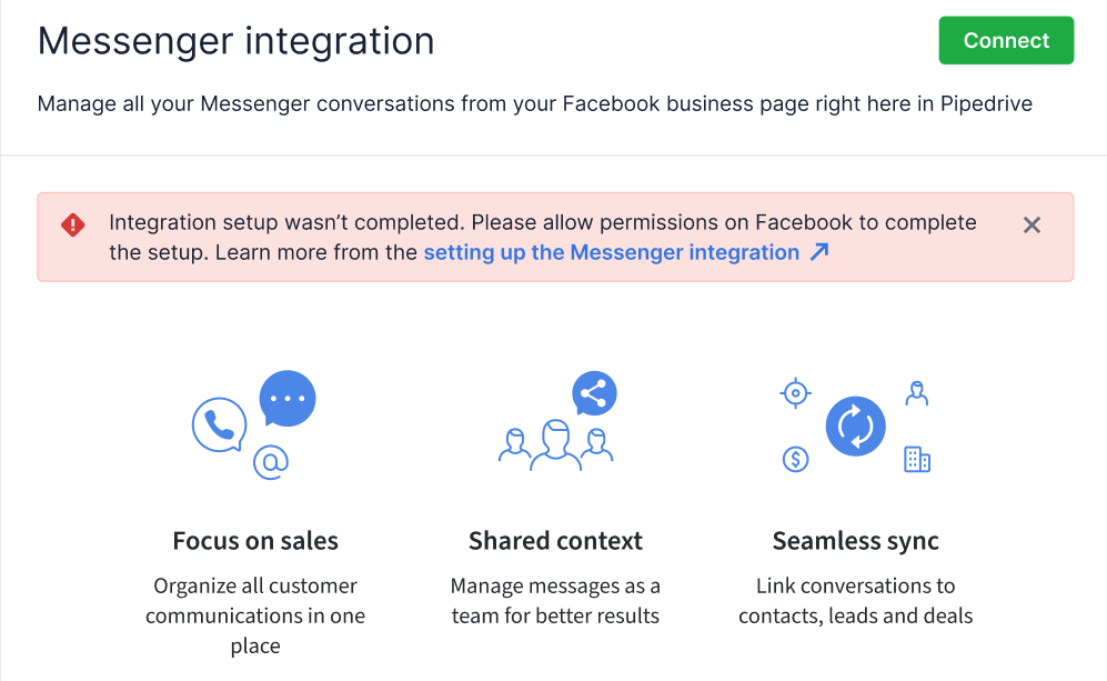 Troubleshooting: Facebook Messenger integration - Knowledge Base | Pipedrive